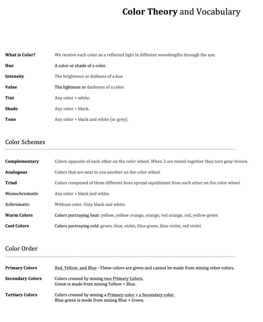 Color Theory and Behavior Vocabulary - Art Lesson Plans